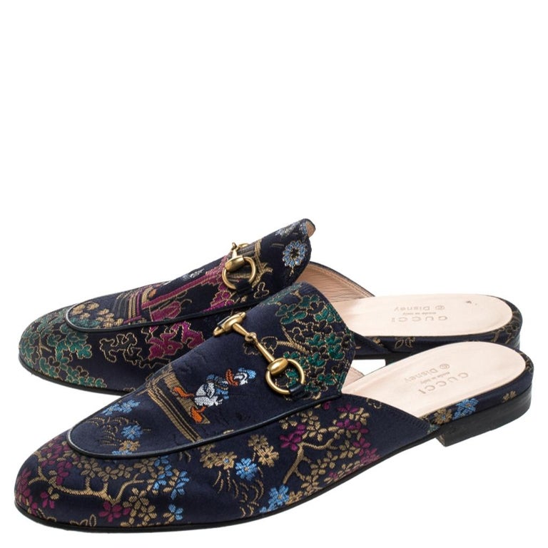 Gucci Blue Multicolor Floral Fabric Princetown Mules Size 40.5 For Sale ...