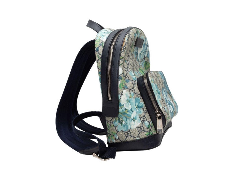 Gucci Blue and Multicolor Monogram and Floral Print Backpack For Sale ...