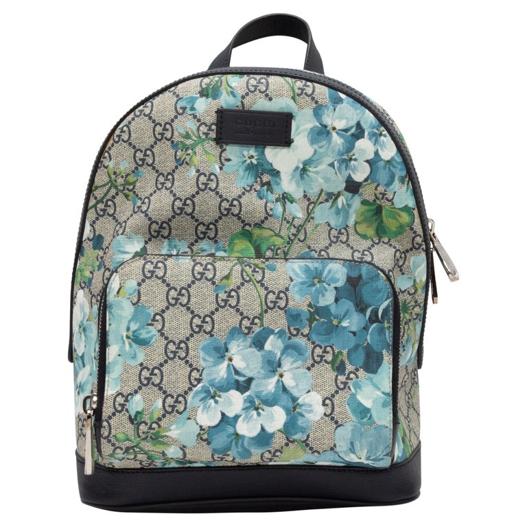 Gucci Blue and Multicolor Monogram and Floral Print Backpack For Sale ...
