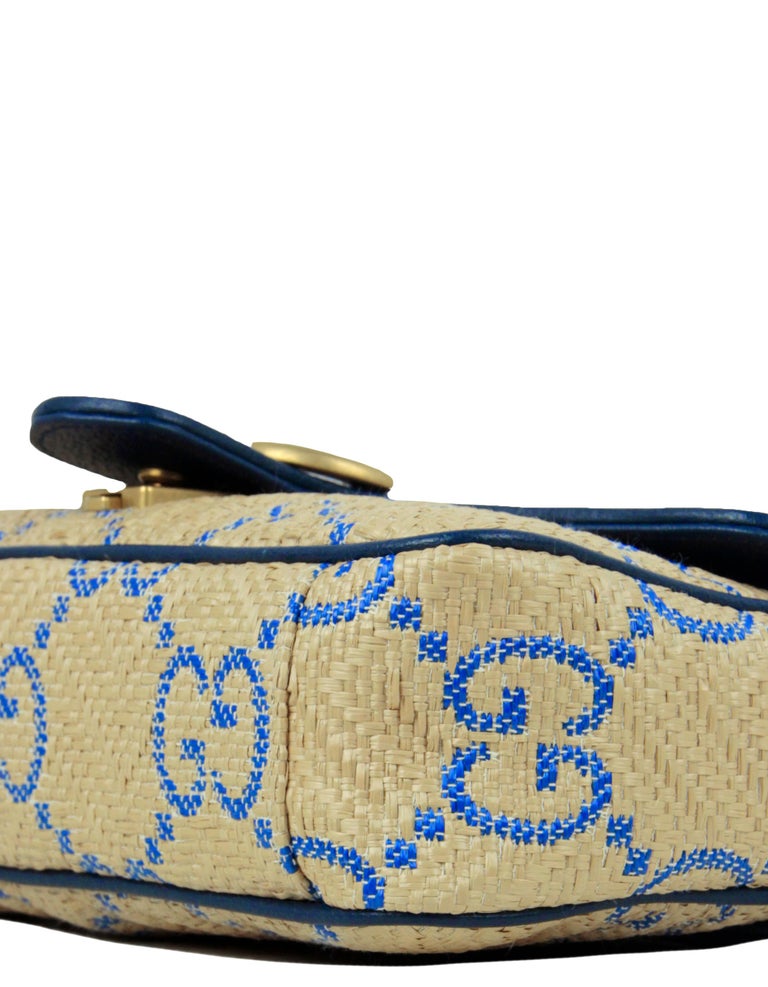 Gucci Blue/ Natural Small Gg Matelasse Marmont 2.0 Raffia Shoulder Bag ...