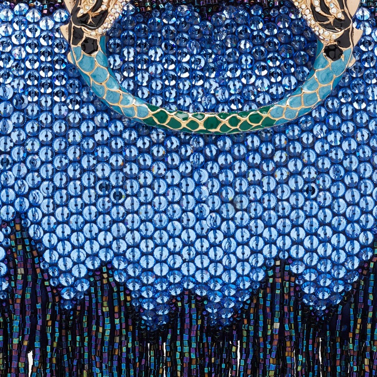 Gucci Blue/Purple Crystal and Satin Fringe Dragon Embellished Evening ...