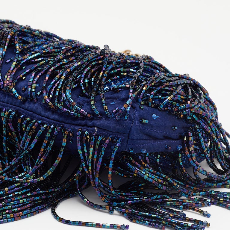 Gucci Blue/Purple Crystal and Satin Fringe Dragon Embellished Evening ...