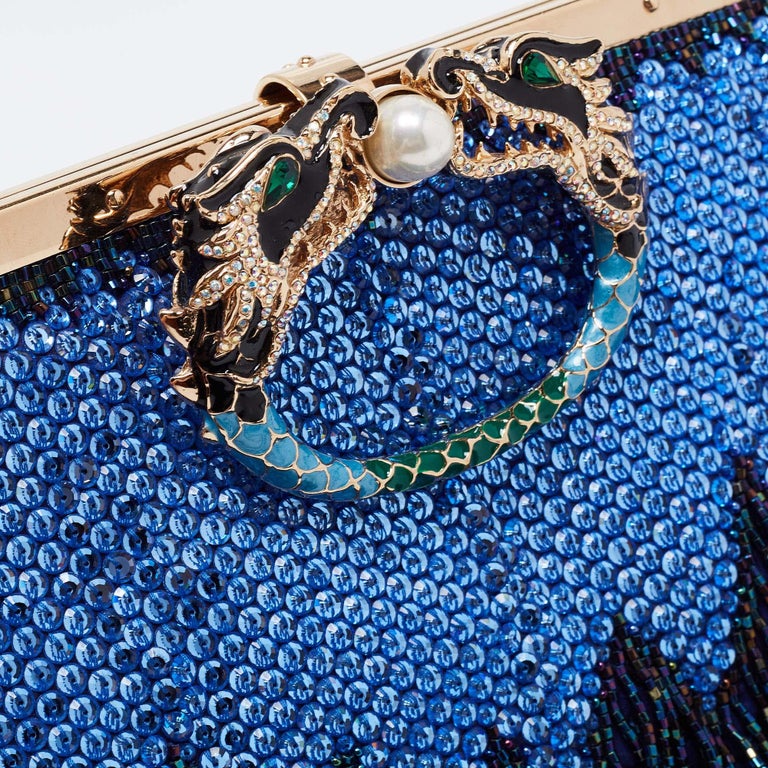 Gucci Blue/Purple Sequin and Satin Fringe Dragon Embellished Evening ...