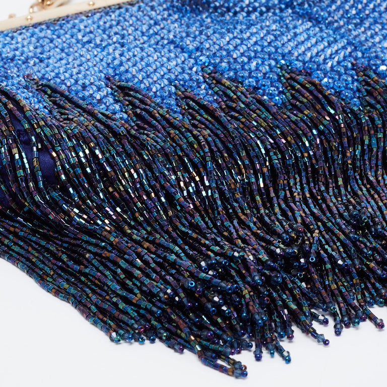 Gucci Blue/Purple Sequin and Satin Fringe Dragon Embellished Evening ...