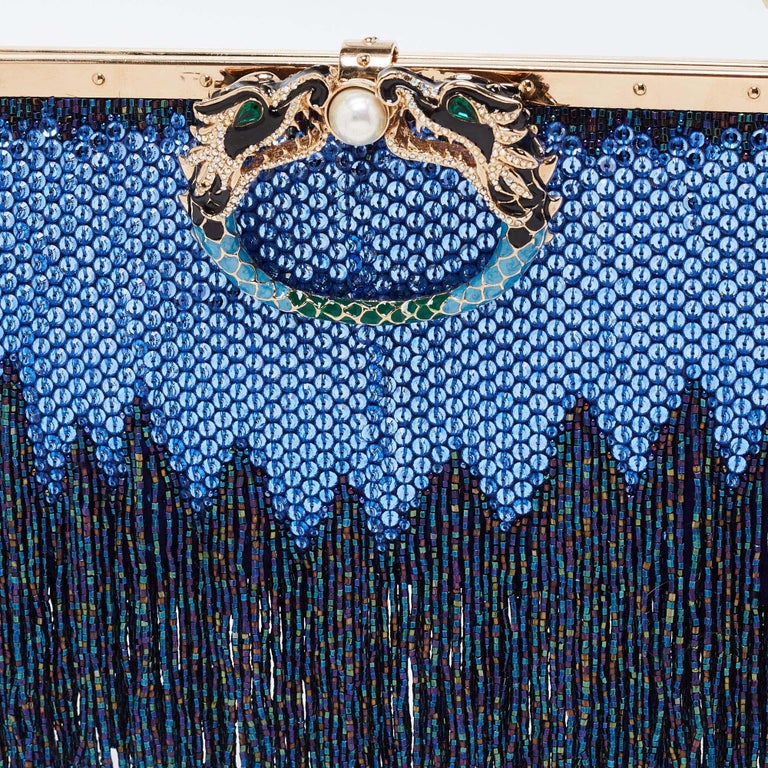 Gucci Blue/Purple Sequin and Satin Fringe Dragon Embellished Evening ...