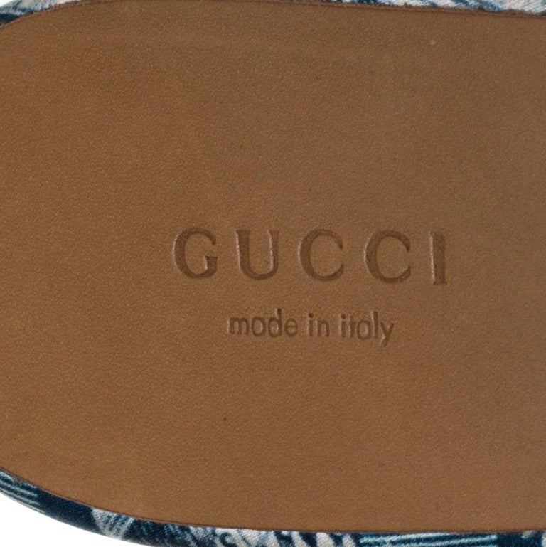 Gucci Blue Satin And Leather Horsebit Princetown Mules Size 39.5 at 1stDibs