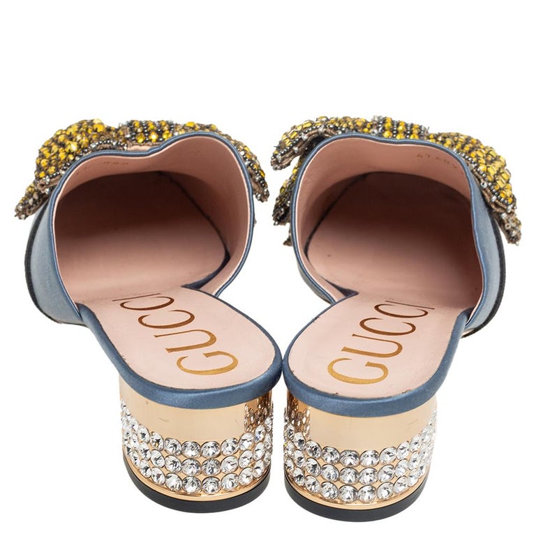 Gucci Blue Satin Candy Bow Embellished Mules Size 41 at 1stDibs