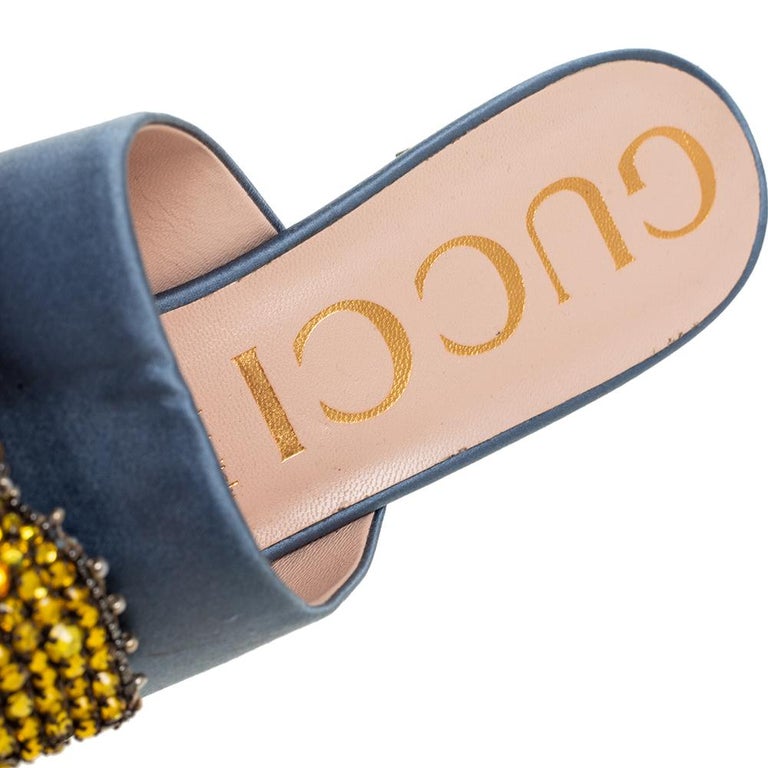 Gucci Blue Satin Candy Bow Embellished Mules Size 41 at 1stDibs