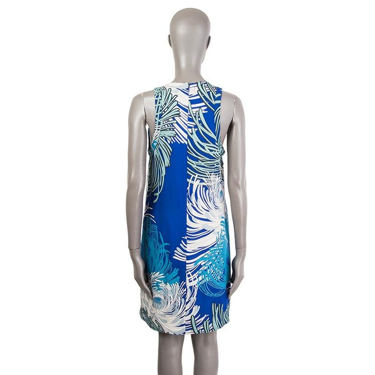 GUCCI blue silk FLORAL Sleeveless Shift Dress 42 at 1stDibs