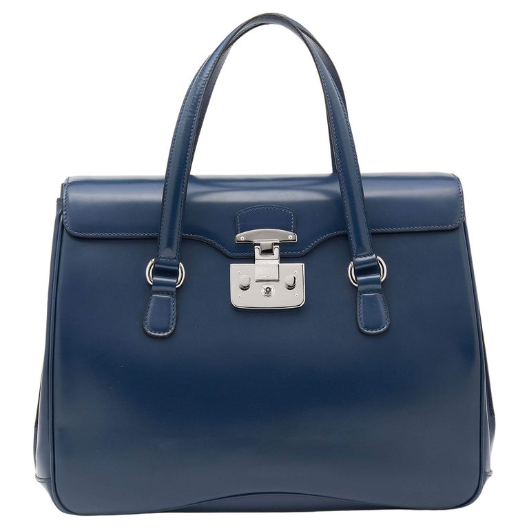 Gucci Blue Smooth Leather Lady Lock Satchel For Sale at 1stDibs