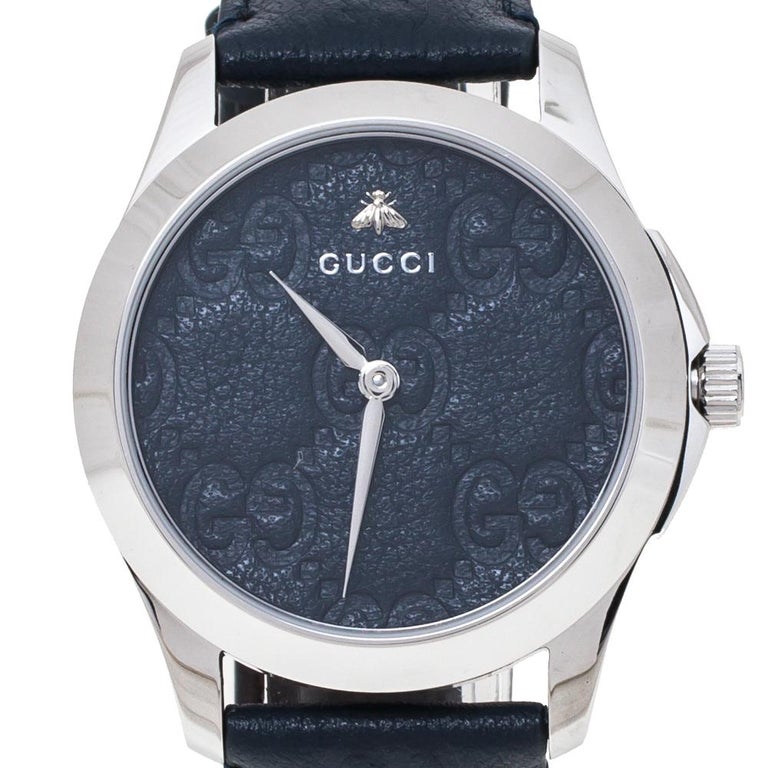 Gucci Blue Stainless Steel Leather G-Timeless 126.4 Women's Wristwatch ...