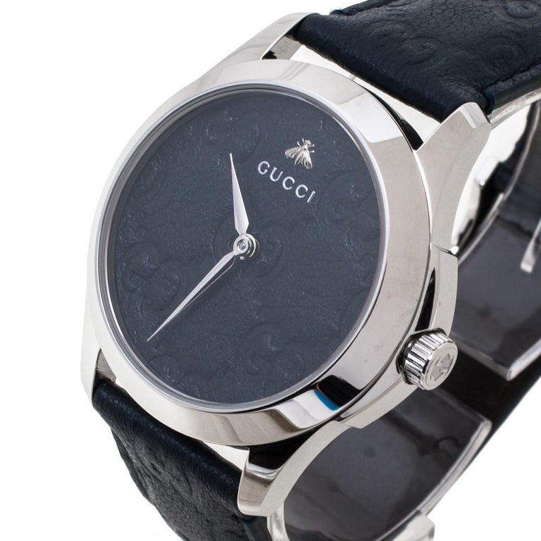 Gucci Blue Stainless Steel Leather G-Timeless 126.4 Women's Wristwatch ...