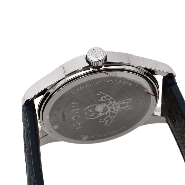 Gucci Blue Stainless Steel Leather G-Timeless 126.4 Women's Wristwatch ...
