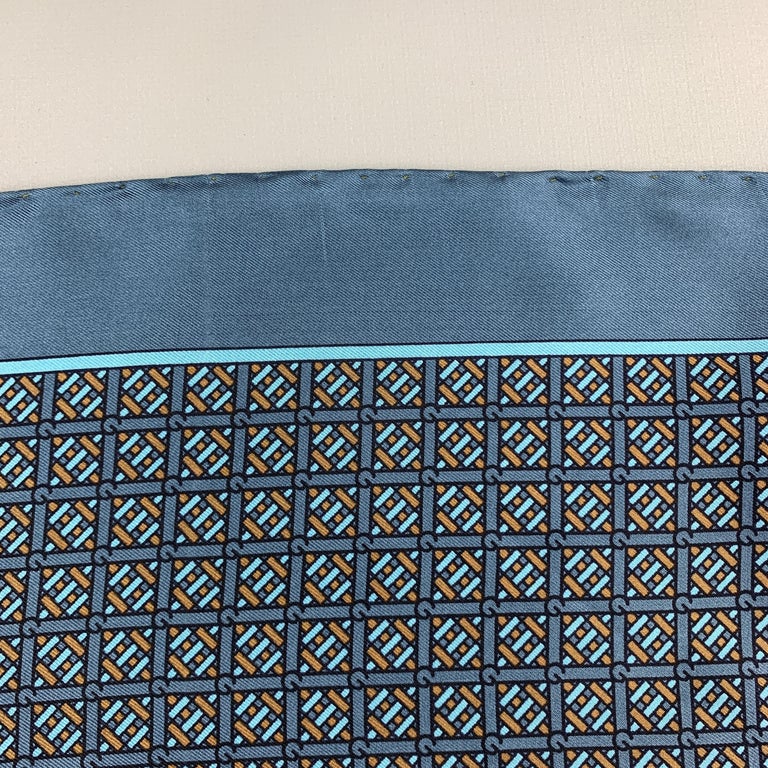 GUCCI Blue and Taupe Interlock G Monogram Silk Pocket Square at 1stDibs