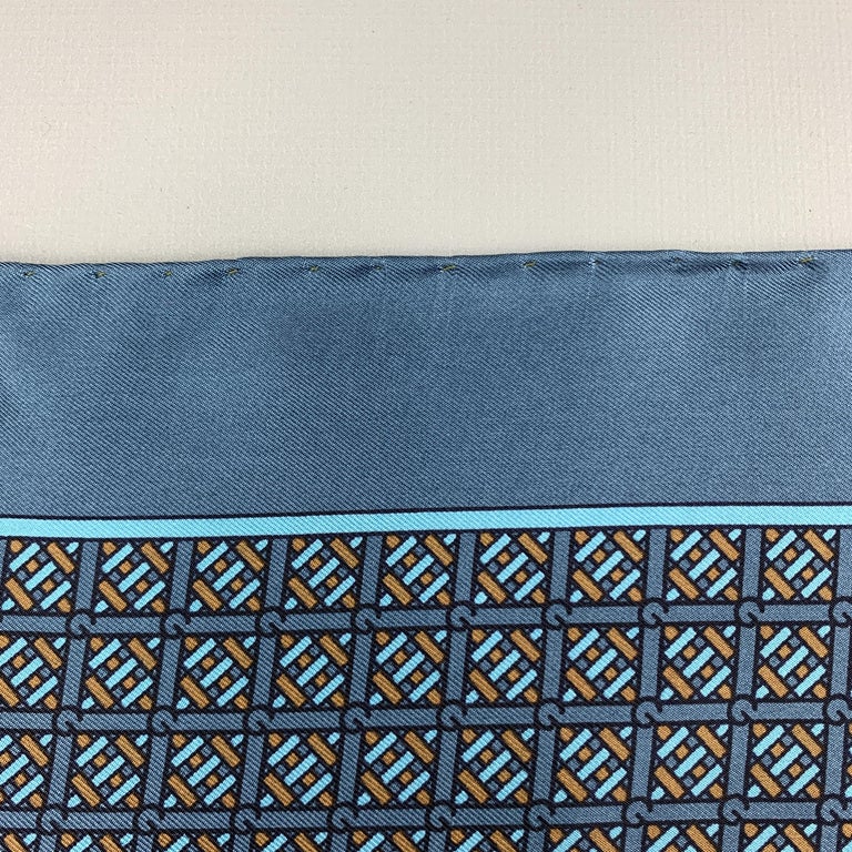 GUCCI Blue and Taupe Interlock G Monogram Silk Pocket Square at 1stDibs