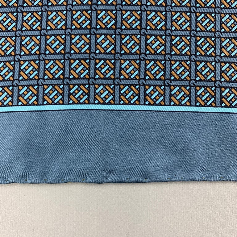 GUCCI Blue and Taupe Interlock G Monogram Silk Pocket Square at 1stDibs