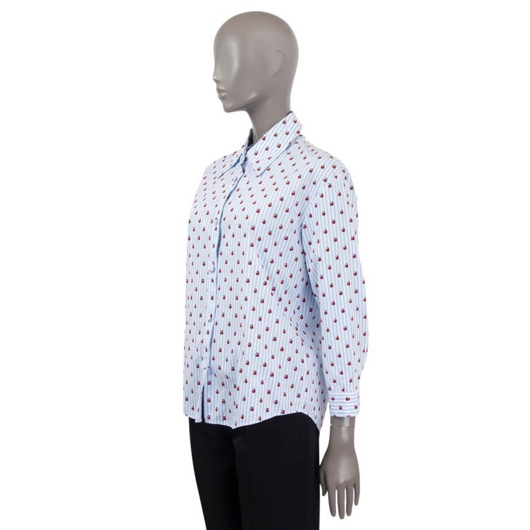 GUCCI blue and white cotton 2018 LADYBUG STRIPED Button-Up Shirt 42 M ...