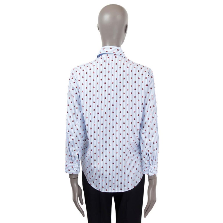 GUCCI blue and white cotton 2018 LADYBUG STRIPED Button-Up Shirt 42 M ...