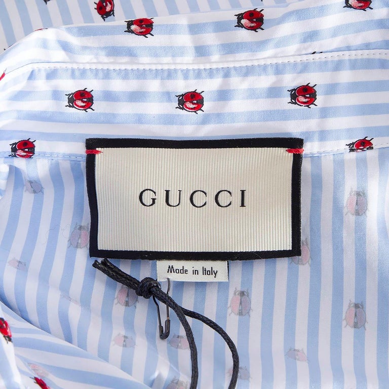 GUCCI blue and white cotton 2018 LADYBUG STRIPED Button-Up Shirt 42 M ...