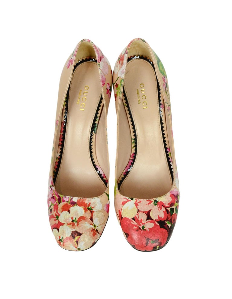 Gucci Blush Multi-color Leather Marine Bloom-Print Leather Pumps sz 36. ...