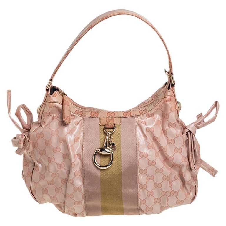 Gucci Blush Pink GG Crystal Canvas Vintage Web Hobo at 1stDibs