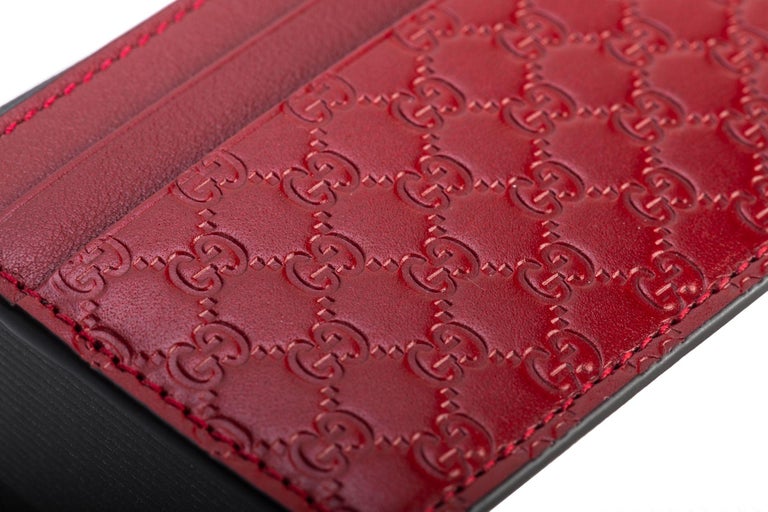 Gucci BNIB Red Embossed Credit Card Case For Sale at 1stDibs
