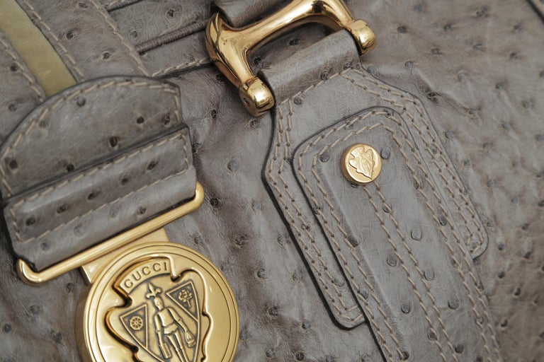 Gucci Boston Aviatrix Grey Ostrich Weekend/Travel Bag For Sale at 1stDibs