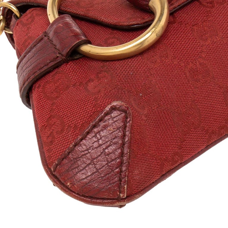 Gucci Brick Red GG Canvas Horsebit Chain Clutch For Sale at 1stDibs