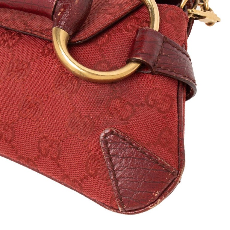 Gucci Brick Red GG Canvas Horsebit Chain Clutch For Sale at 1stDibs