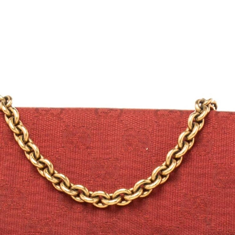 Gucci Brick Red GG Canvas Horsebit Chain Clutch For Sale at 1stDibs