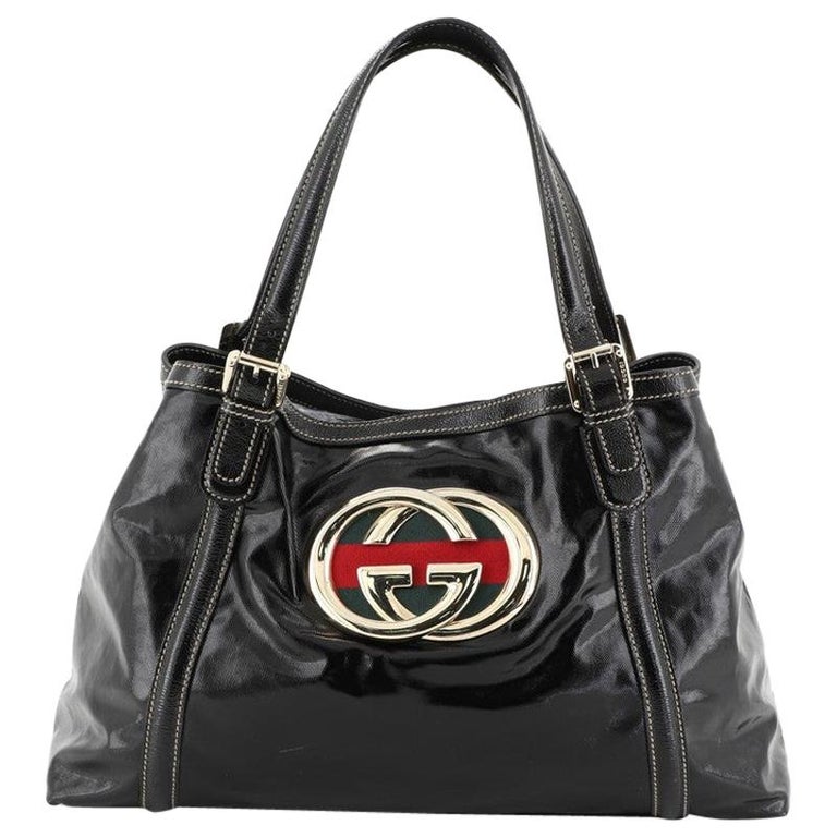 Gucci Britt Web Tote Dialux Coated Canvas Medium at 1stDibs
