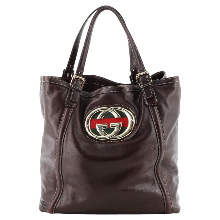 Gucci Britt Web Tote Leather Large For Sale at 1stDibs