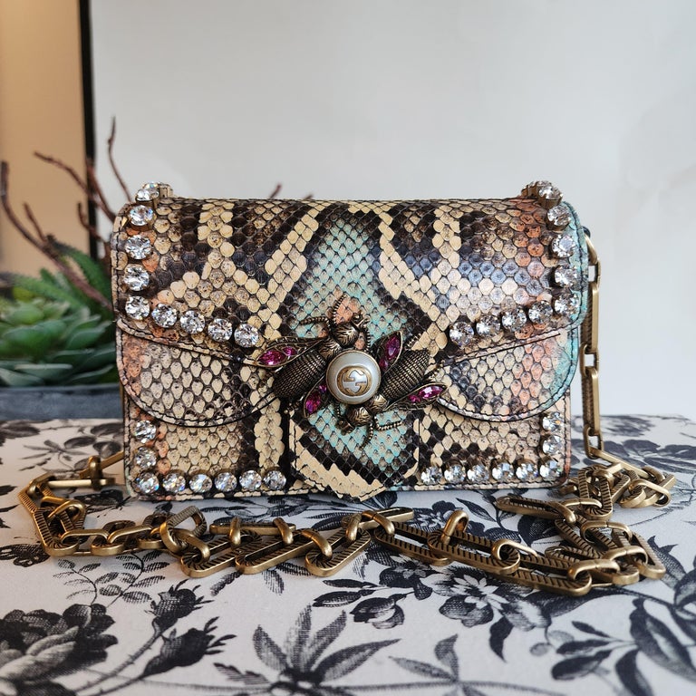 GUCCI Broadway Bee Python Skin Mini For Sale at 1stDibs