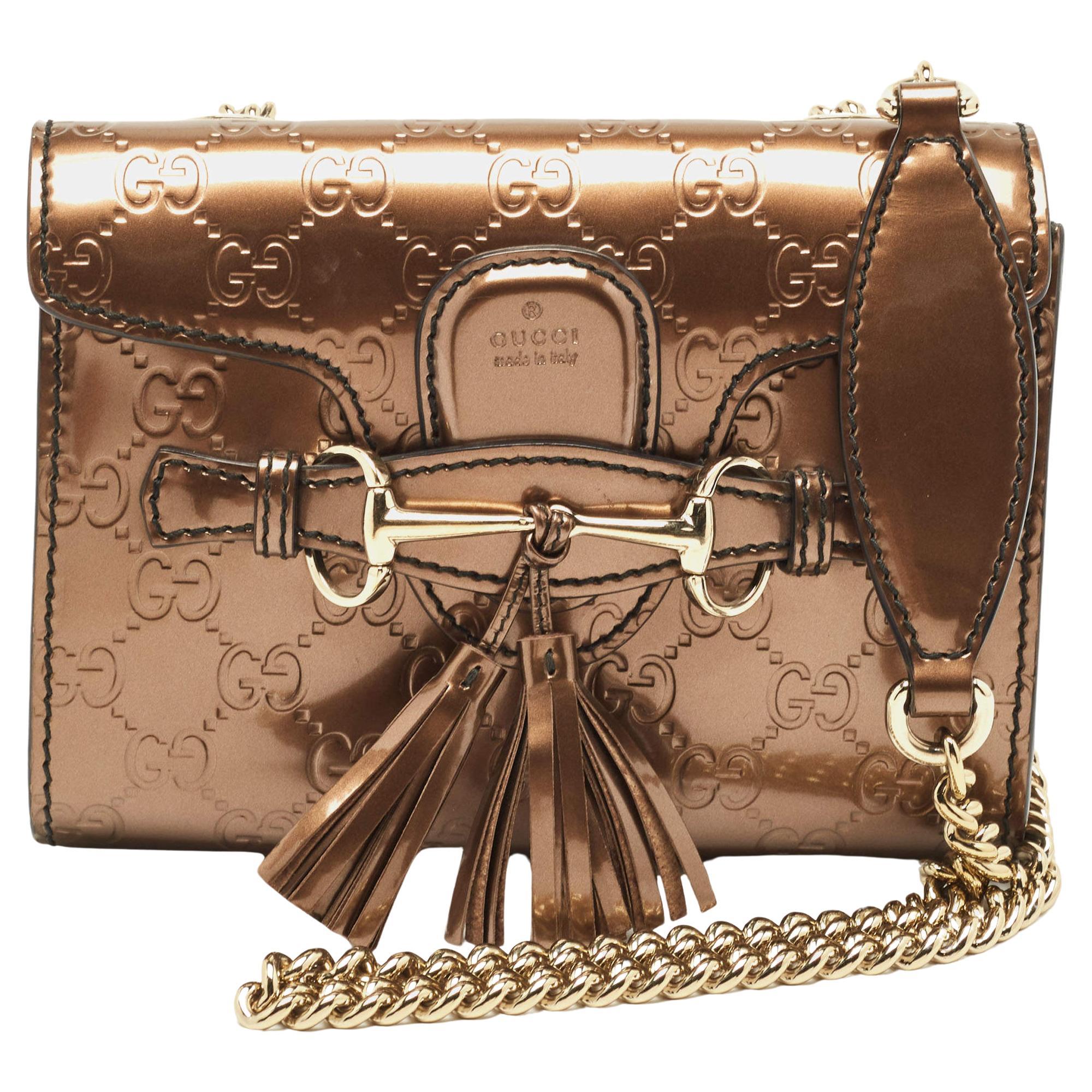 Gucci Bronze Guccissima Patent Leather Mini Emily Chain Shoulder Bag ...
