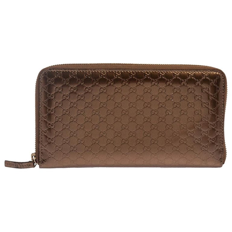 Gucci Bronze Microguccissima Patent Leather Large Zip Around Wallet at ...