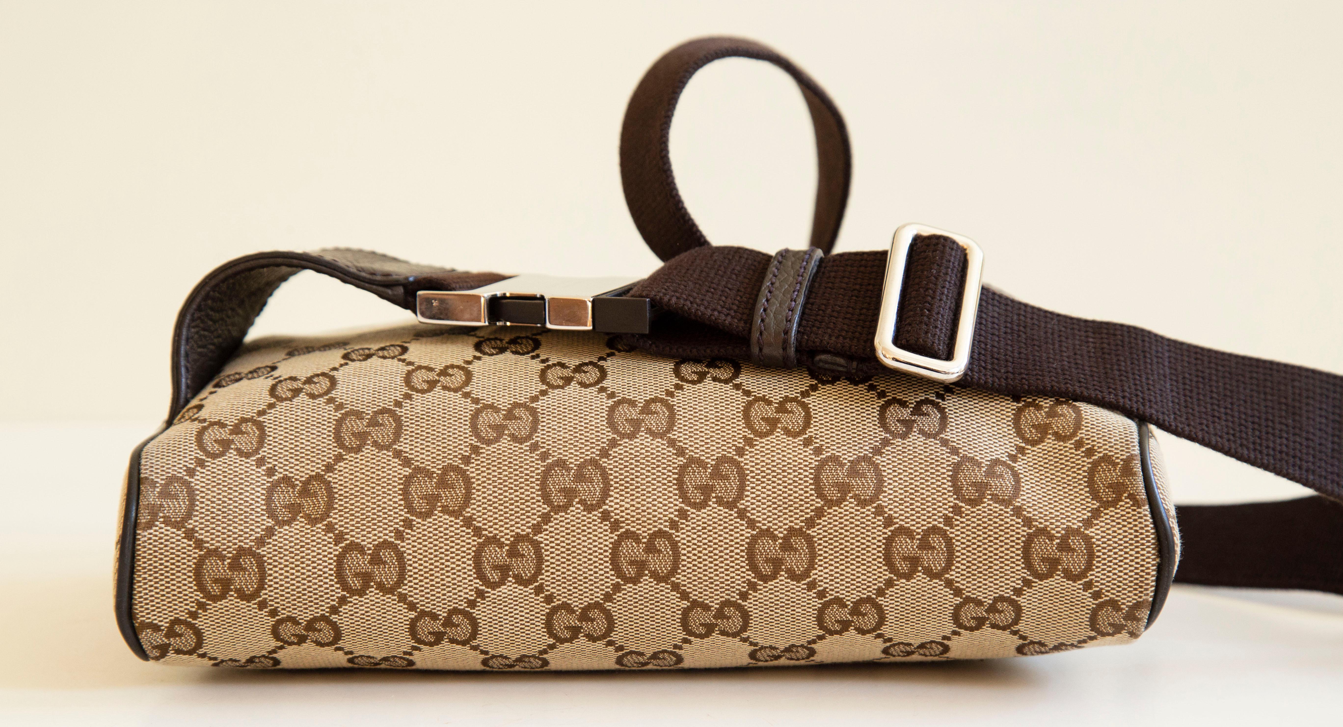 Gucci Brown and Beige Monogram Canvas Waist/Belt Bag For Sale at ...