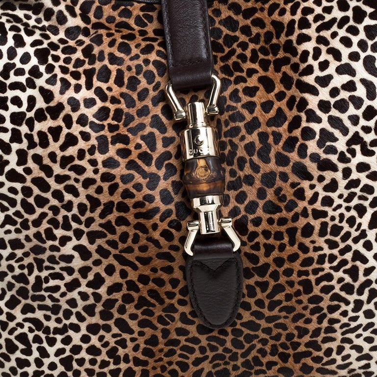 Gucci Brown Animal Print Calf Hair and Leather Large New Jackie Hobo ...