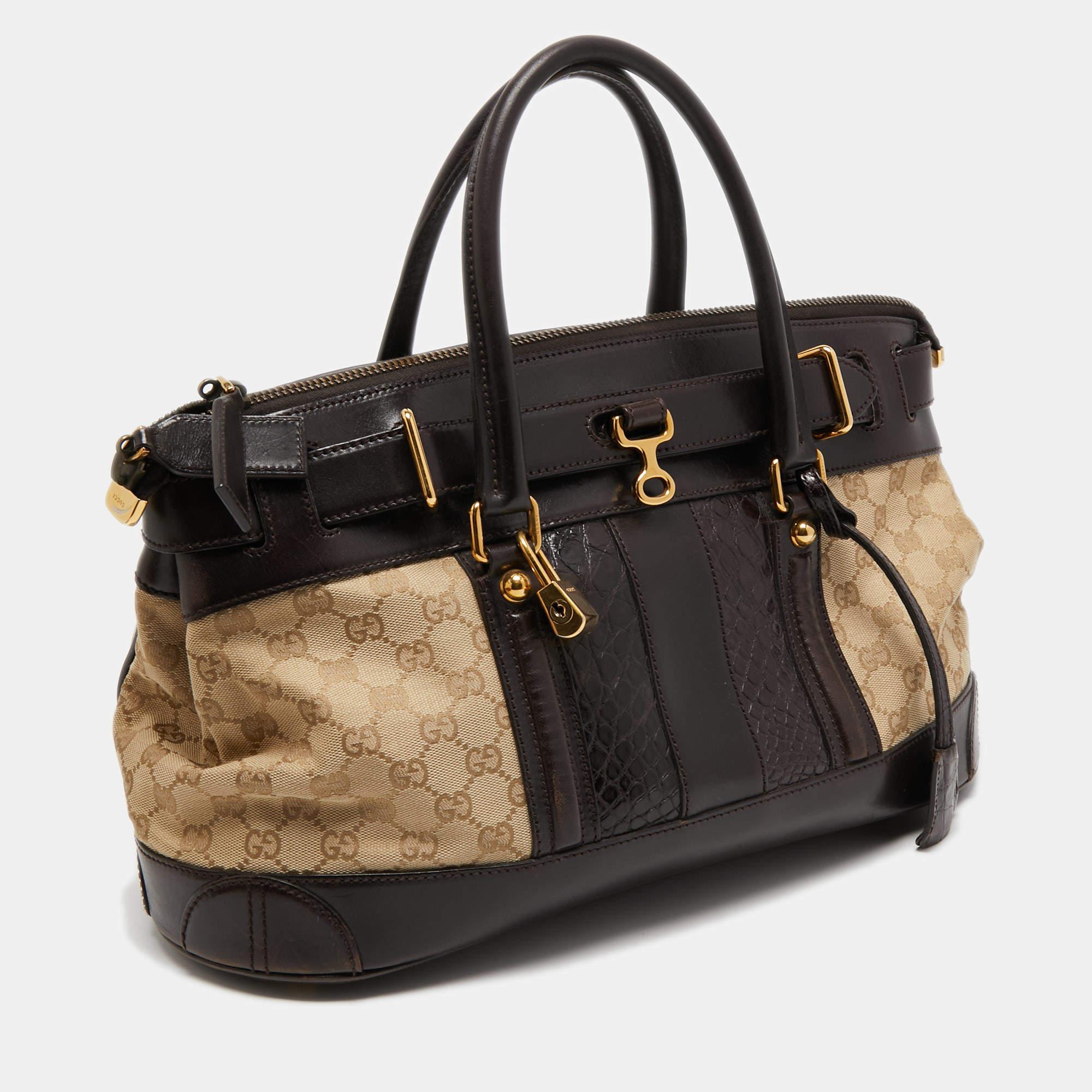 Gucci Brown/Beige GG Canvas and Alligator Leather Secret Web Tote For ...