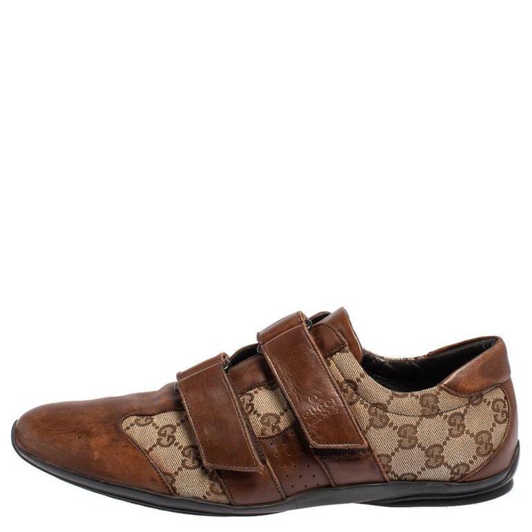 Gucci Brown/Beige GG Canvas And Leather Velcro Sneakers Size 43.5 For ...