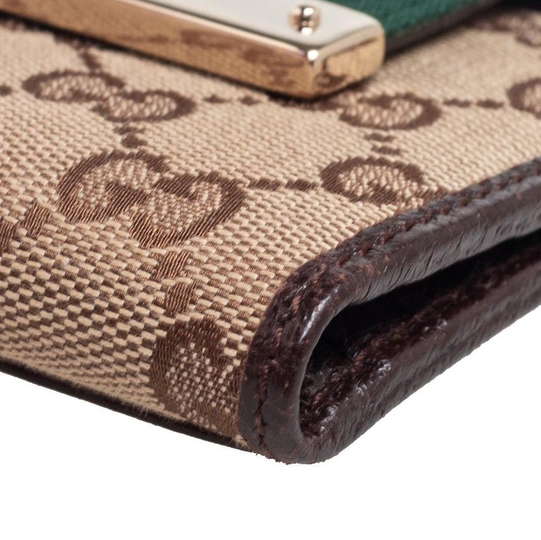 Gucci Brown/Beige GG Canvas and Leather Web Flap Compact Wallet at 1stDibs