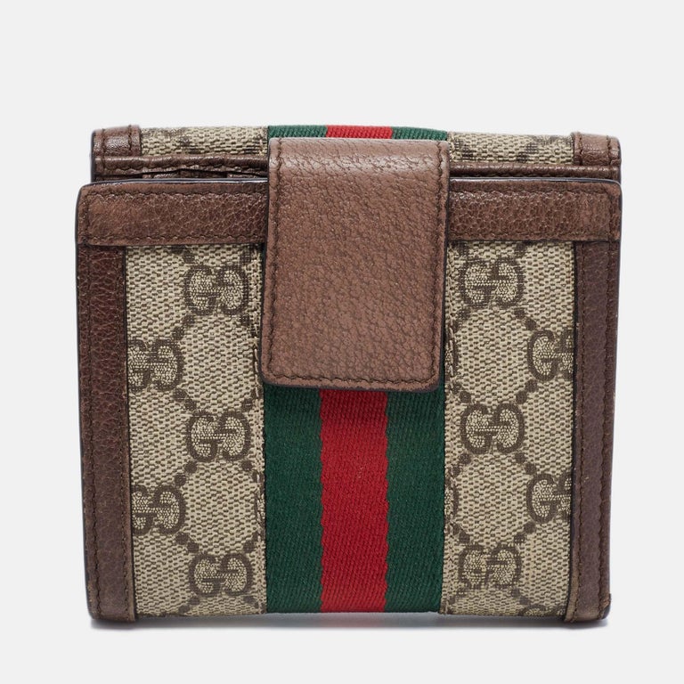 Gucci Brown/Beige GG Supreme Canvas and Leather Ophidia French Wallet ...