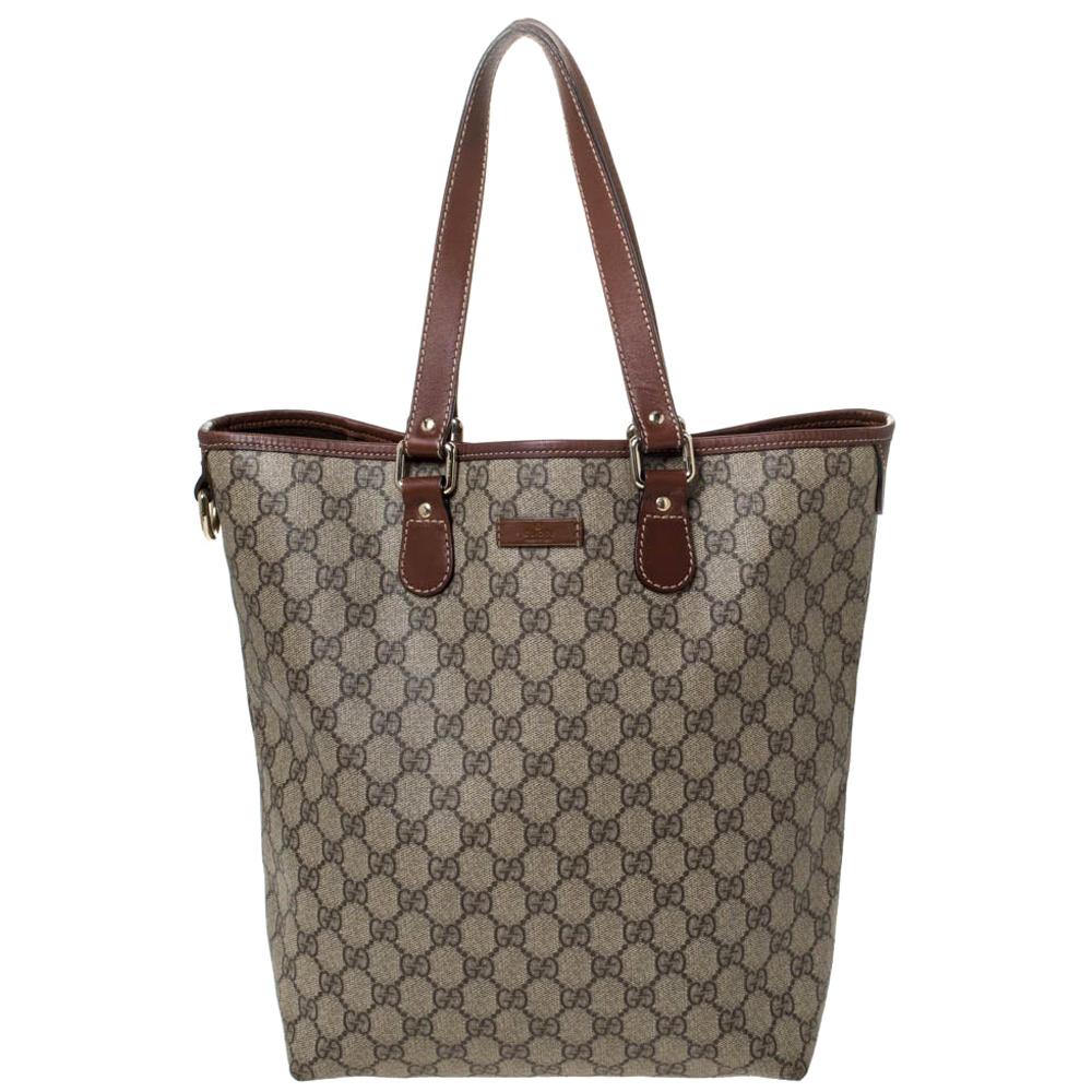 Gucci Brown/Beige GG Supreme Canvas Open Tote at 1stDibs | gucci ...