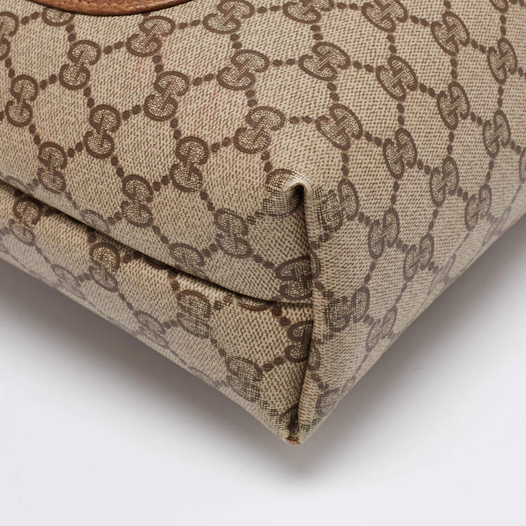 Gucci Brown/Beige GG Supreme Canvas Web Tote For Sale at 1stDibs