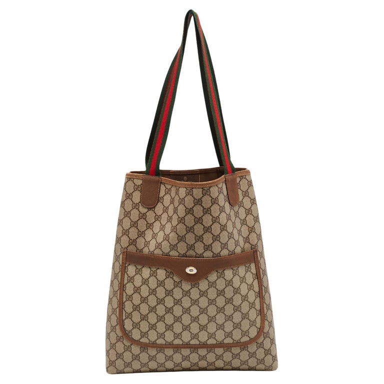 Gucci Brown/Beige GG Supreme Canvas Web Tote For Sale at 1stDibs