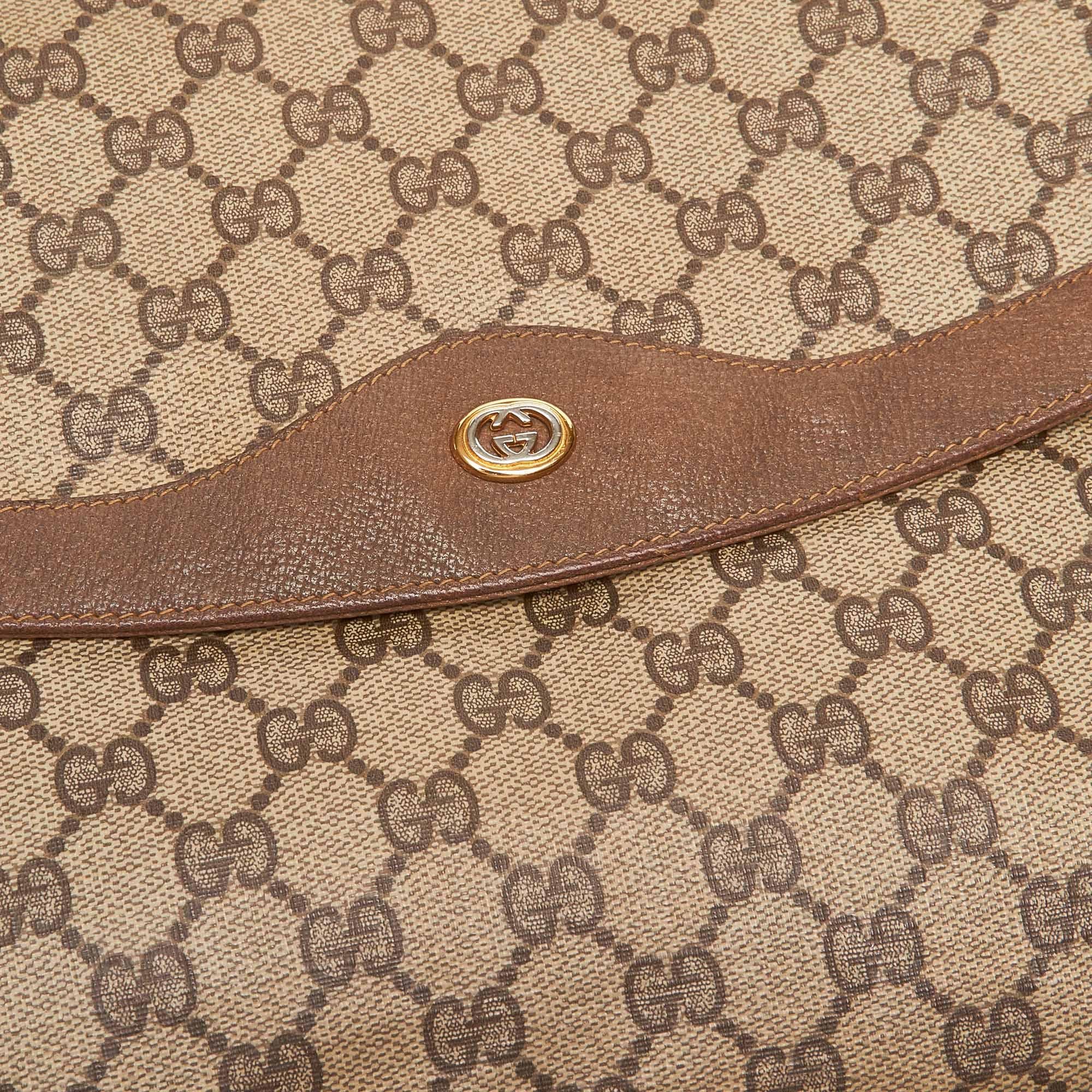 Gucci Brown Beige PVC Plastic GG Clutch Bag Italy For Sale at 1stDibs