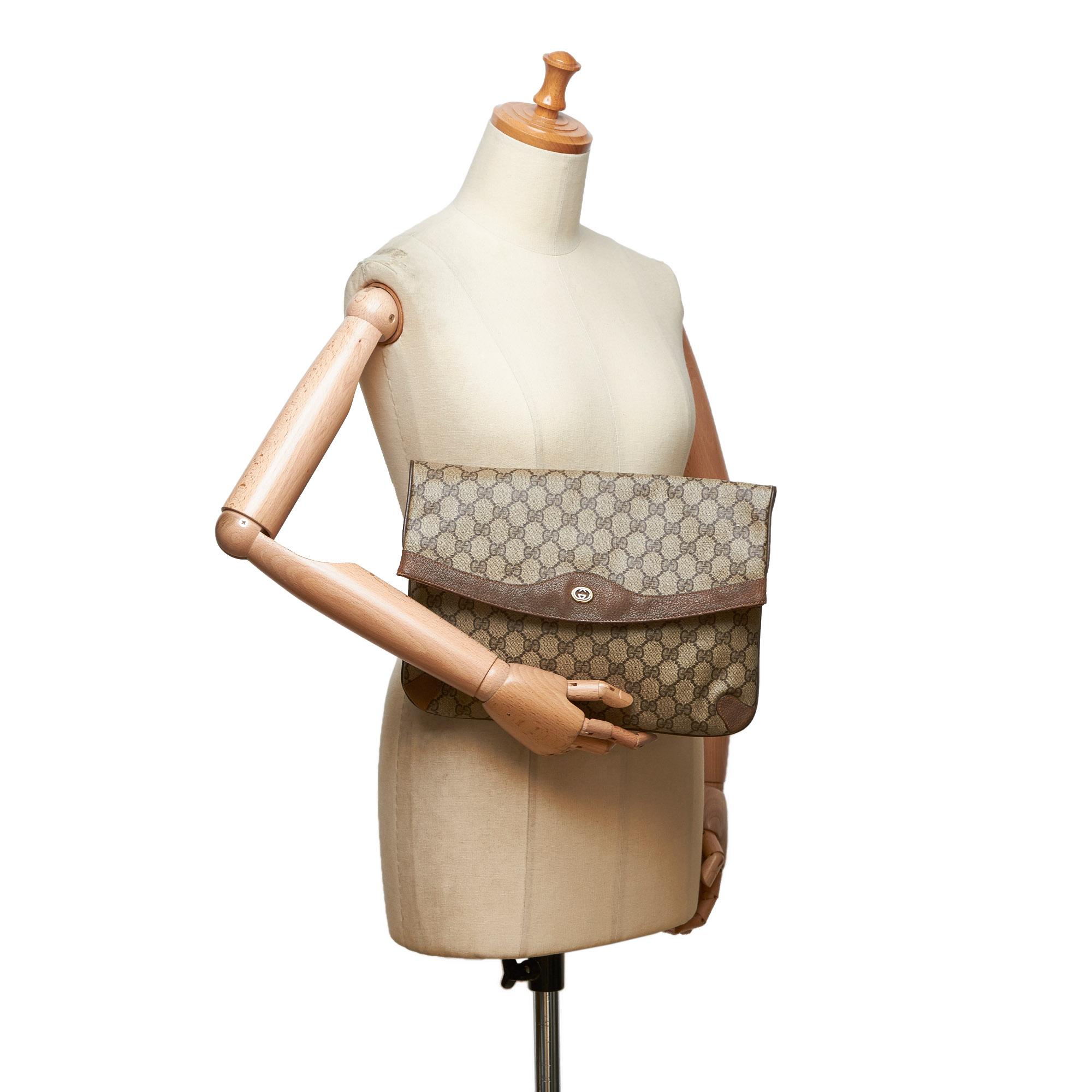 Gucci Brown Beige PVC Plastic GG Clutch Bag Italy For Sale at 1stDibs