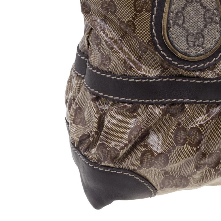 Gucci Brown Coated Canvas Monogram Crytal Mix Tote For Sale at 1stDibs