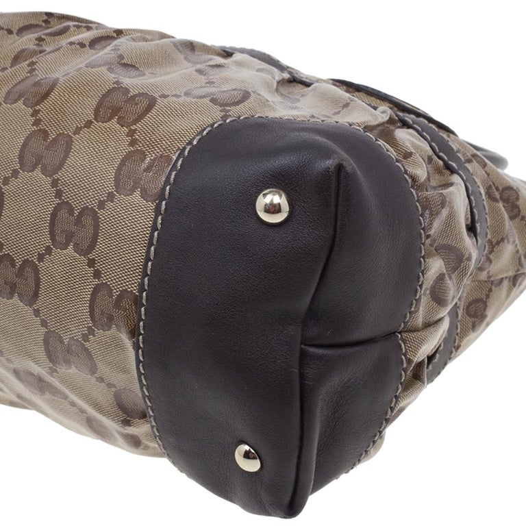 Gucci Brown Coated Canvas Monogram Crytal Mix Tote For Sale at 1stDibs