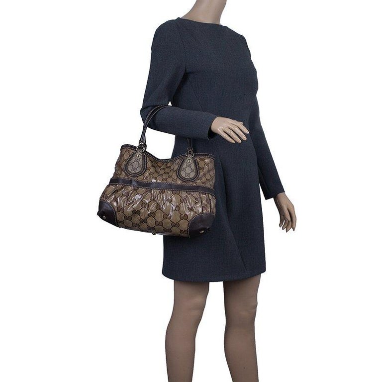 Gucci Brown Coated Canvas Monogram Crytal Mix Tote For Sale at 1stDibs