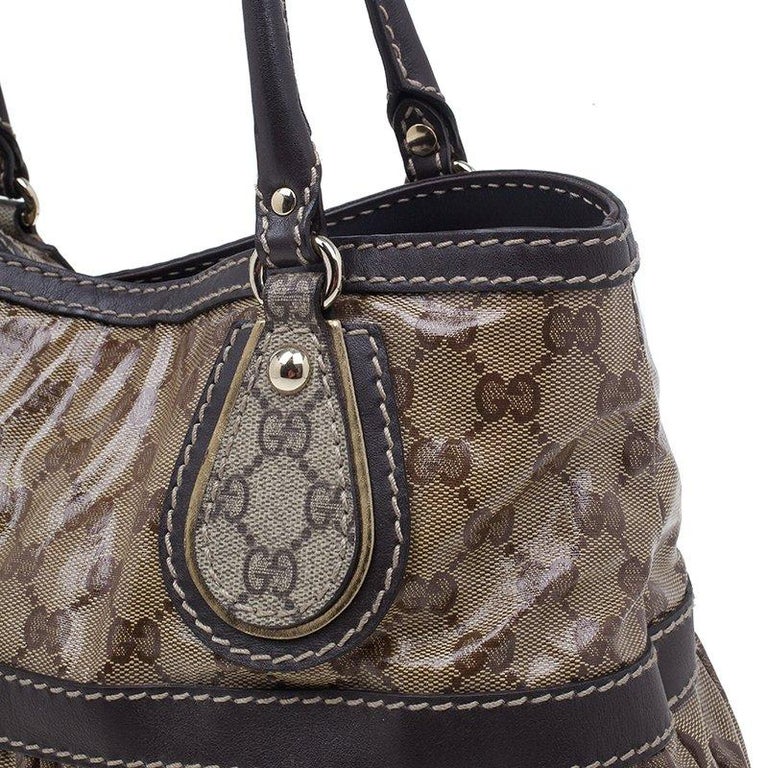 Gucci Brown Coated Canvas Monogram Crytal Mix Tote For Sale at 1stDibs